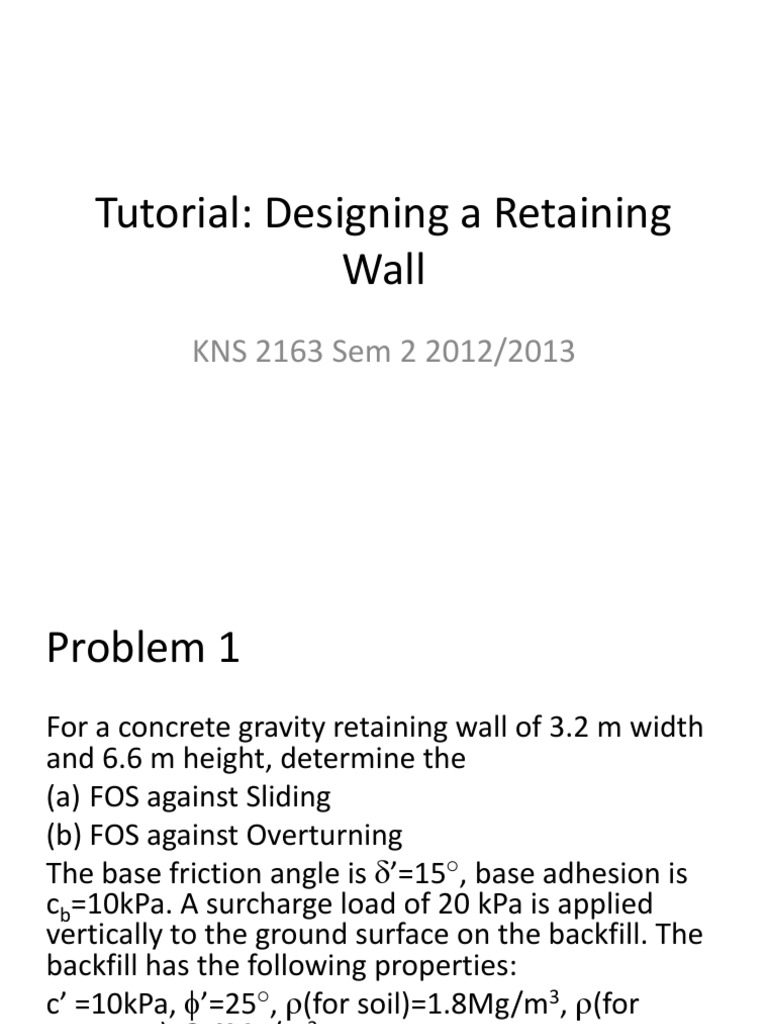Tutorial Retaining Wall | PDF | Mechanics | Applied And Interdisciplinary Physics