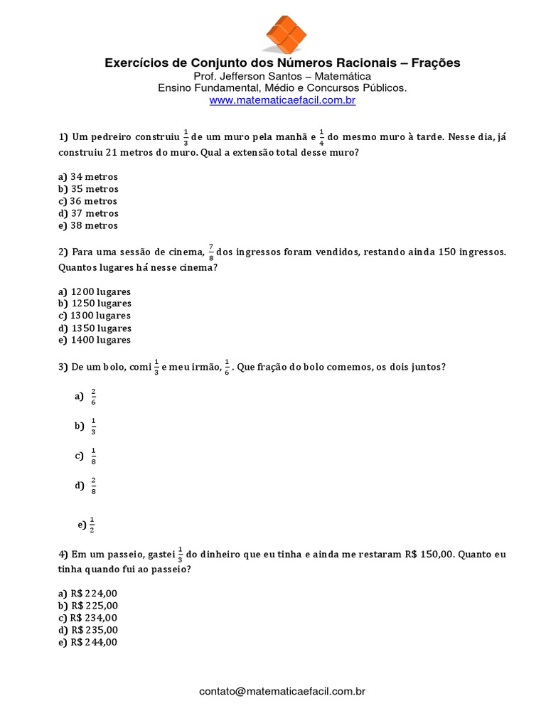 Exercícios de Números Racionais | PDF