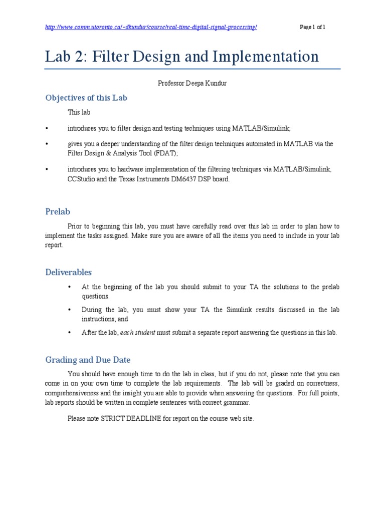 Lab 2: Filter Design and Implementation: Objectives of This Lab | PDF ...