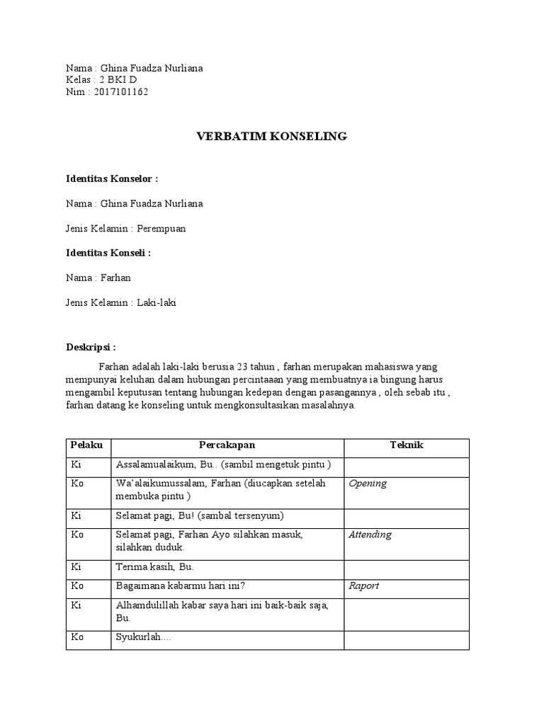 T.Konseling (Verbatim) | PDF | Pengembangan Diri