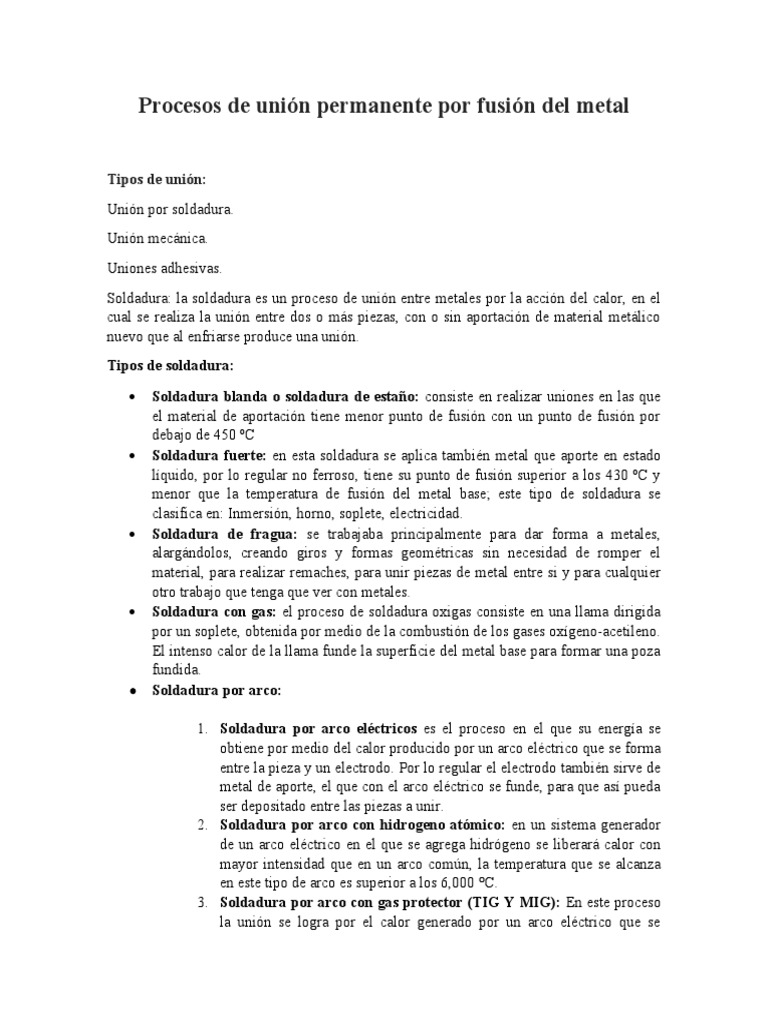 Procesos de Unión Permanente Por Fusión Del Metal | PDF | Soldadura ...