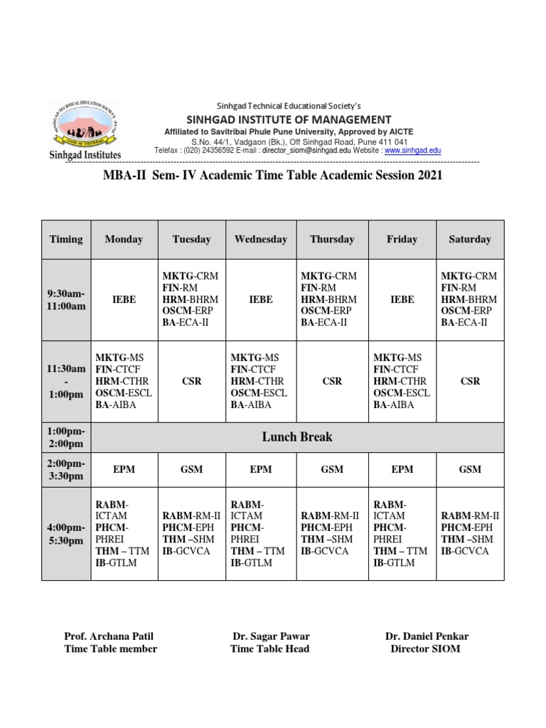 FINAL Time Table Academic 31 May-1 | PDF | Marketing | Business Process
