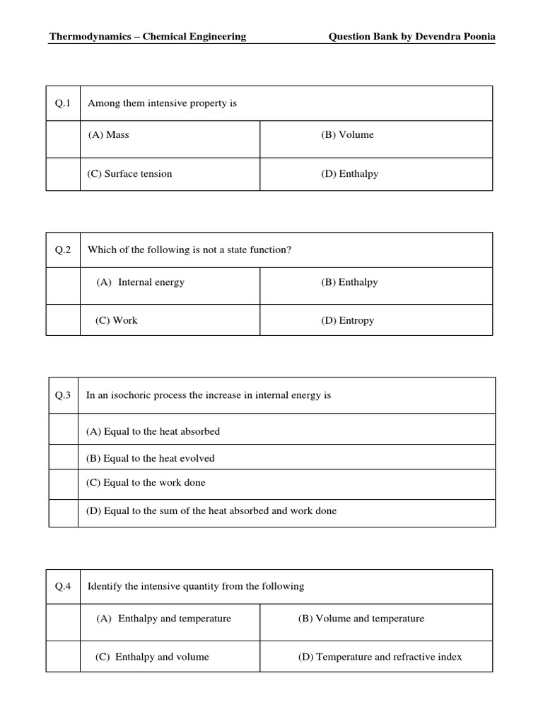Thermodynamics Question Bank - Part 3 | PDF | Heat | Enthalpy