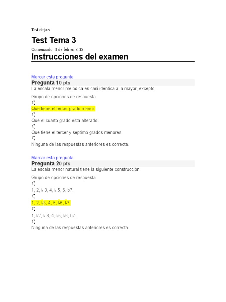 Test de Jazz | PDF | Escala (música) | Escala menor