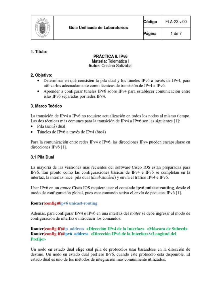 Práctica 5 - Ipv6 | PDF | Yo Pv6 | Enrutador (Computación)