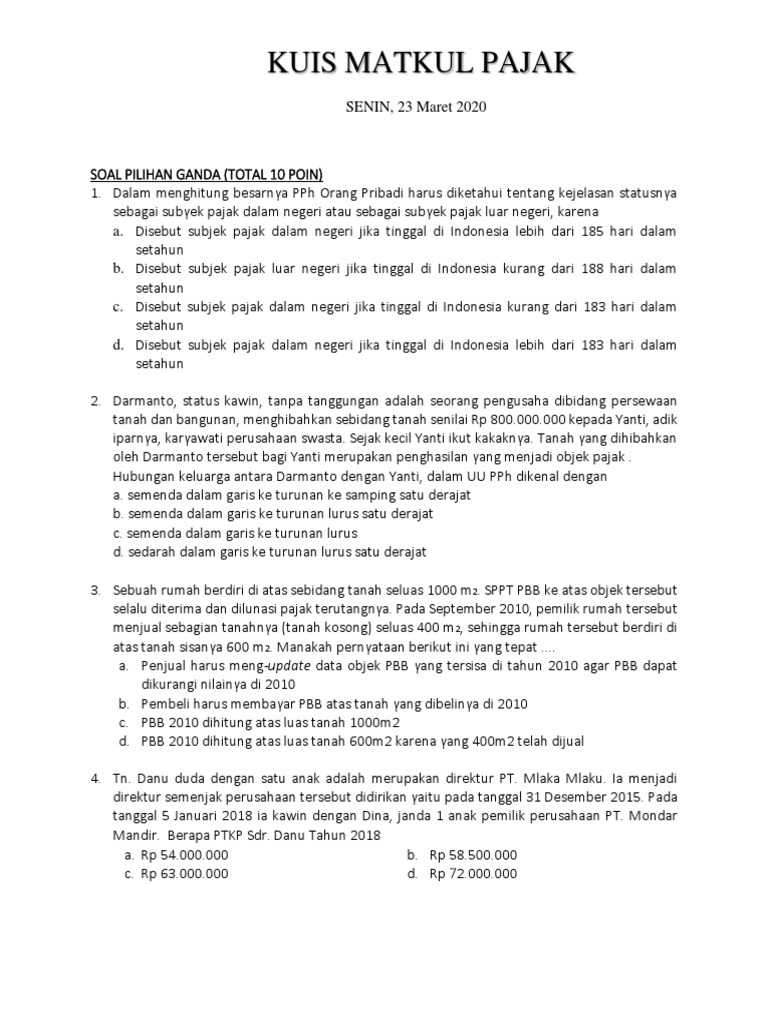 Kuis Pajak Sebelum Uts | PDF