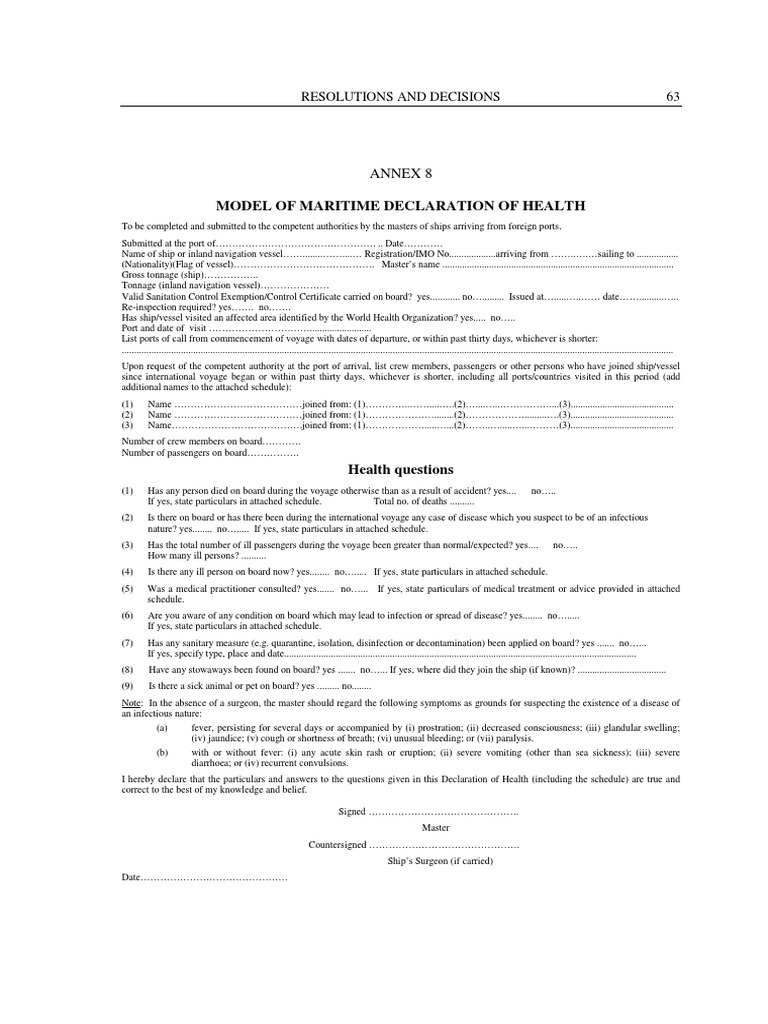 Maritime Declaration of Health | PDF | Sea Captain | Health Care