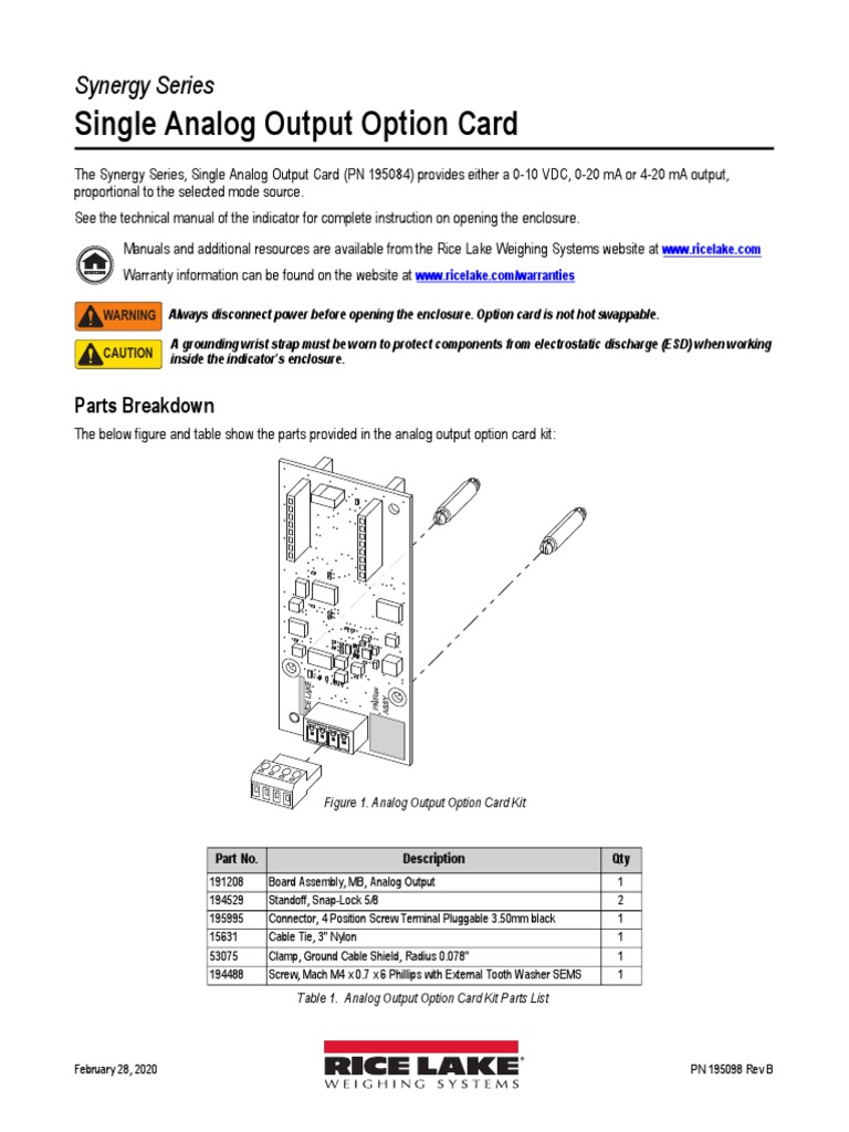 Single Analog Output Option Card: Synergy Series | PDF | Electrostatic ...