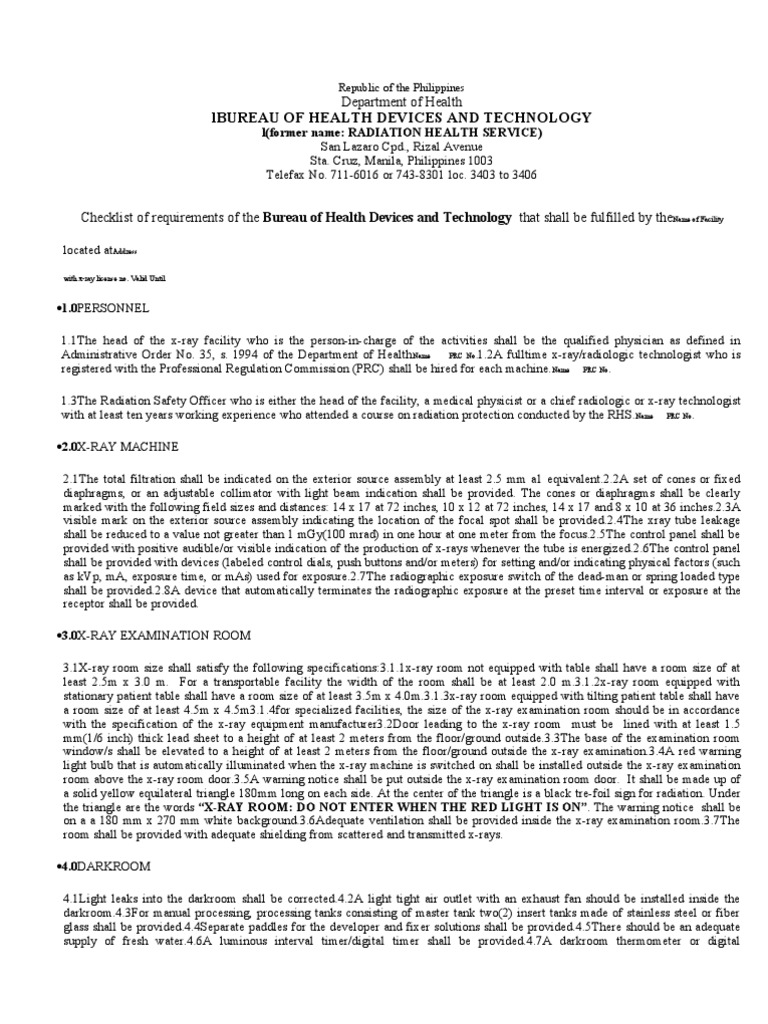 xraychecklist | X Ray | Radiation Protection