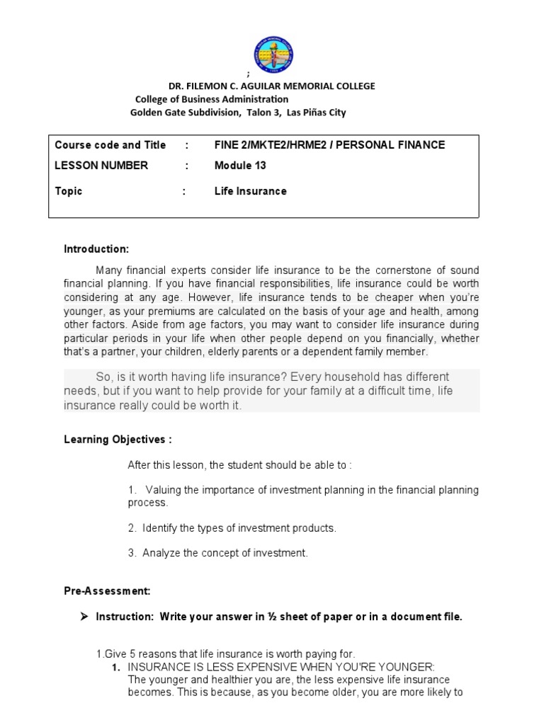 Module 13 Life Insurance | PDF | Life Insurance | Insurance