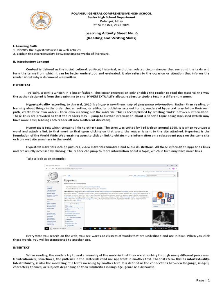 RWS - Las 6 - Hypertext and Intertext | PDF | Intertextuality | Hypertext