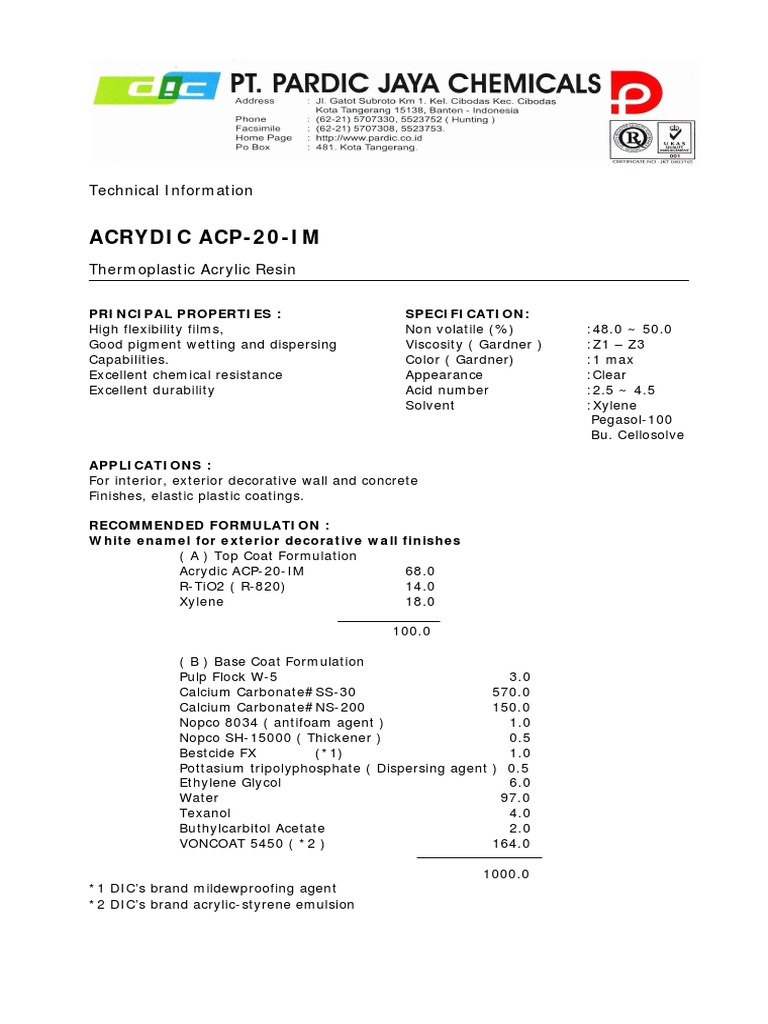 Acrydic Acp-20-Im: Technical Information | PDF