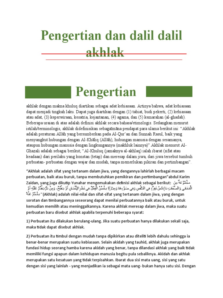Pengertian Dan Dalil Dalil Akhlak | PDF | Agama & Spiritualitas