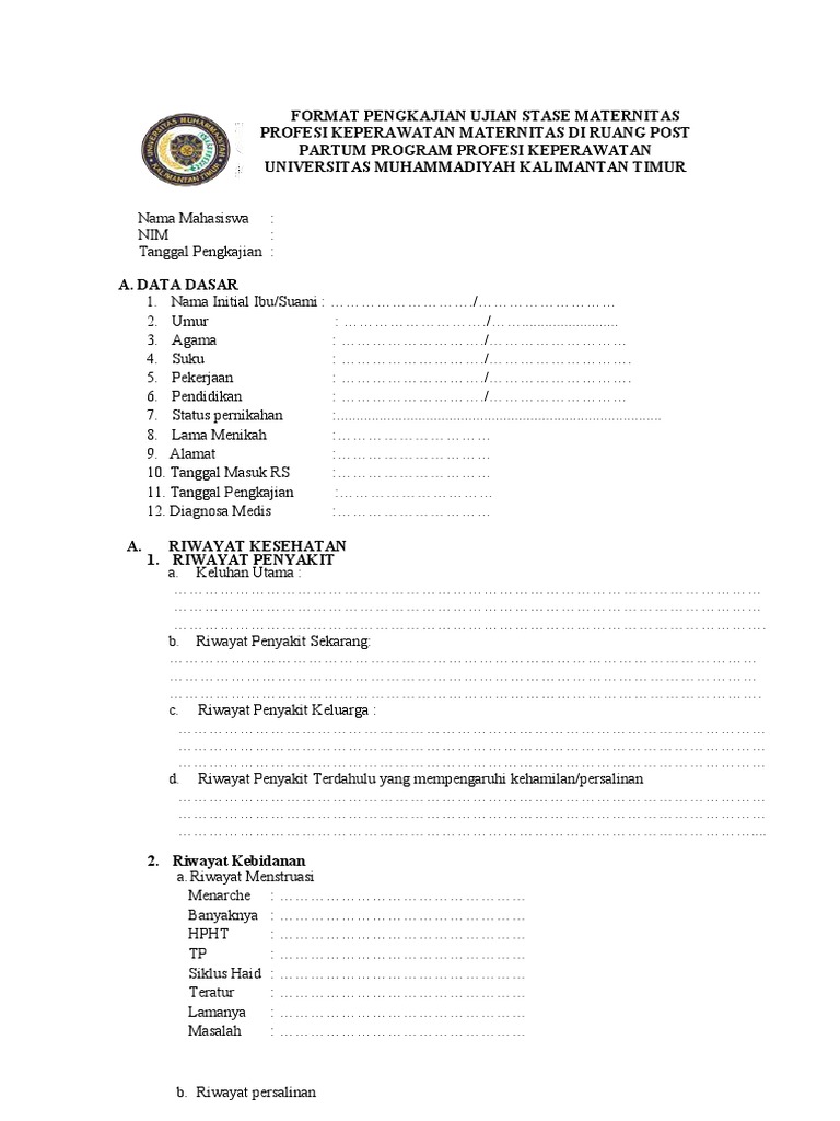 FORMAT MATERNITAS ASKEP Kosongan | PDF