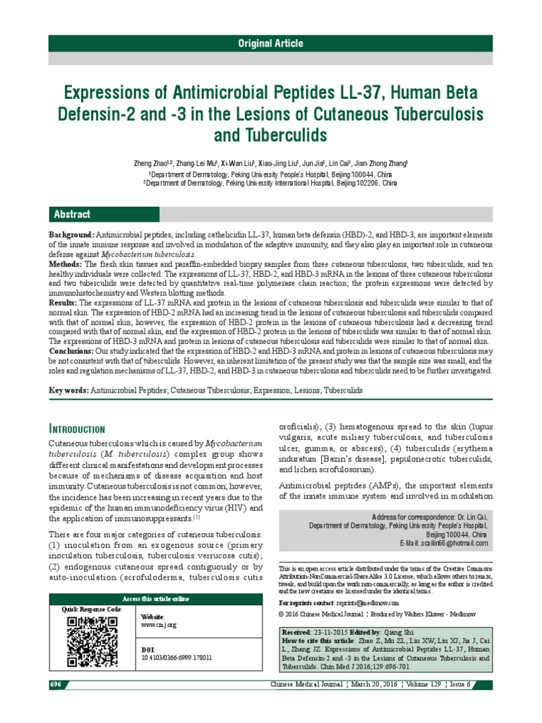 Expressions of Antimicrobial Peptides LL 37, Human Beta Defensin 2 and ...