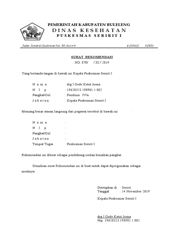 Contoh Surat Rekomendasi | PDF