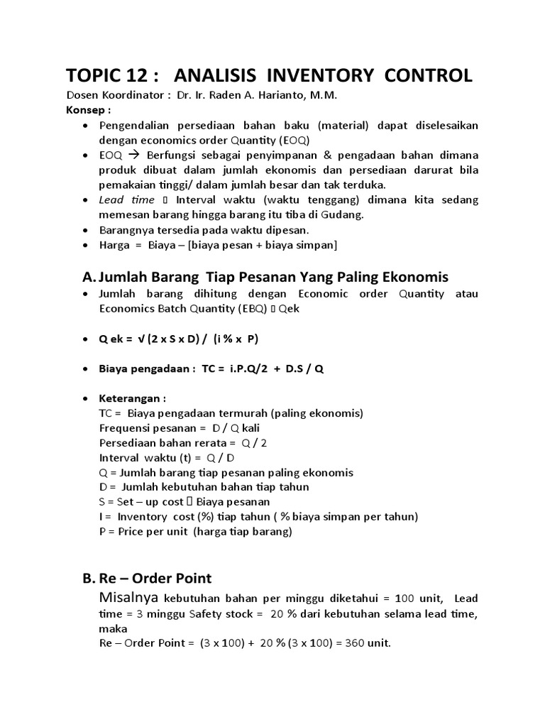 Topic 12 Inventory Control | PDF