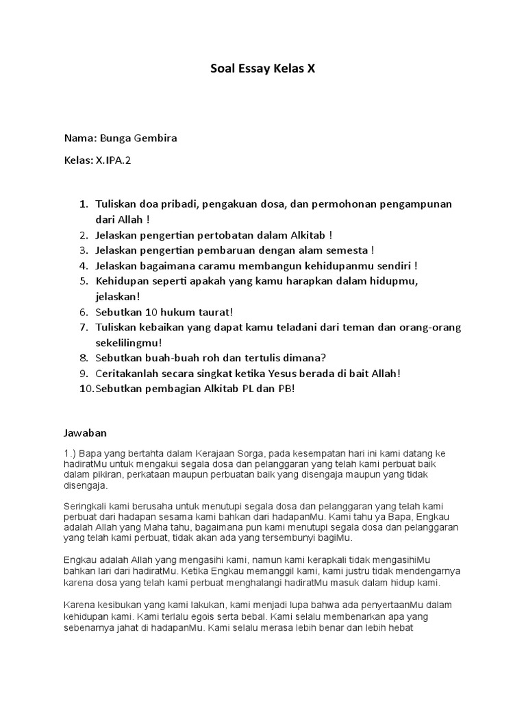 Soal Essay Kelas X Bunga | PDF | Kajian Bahasa Asing