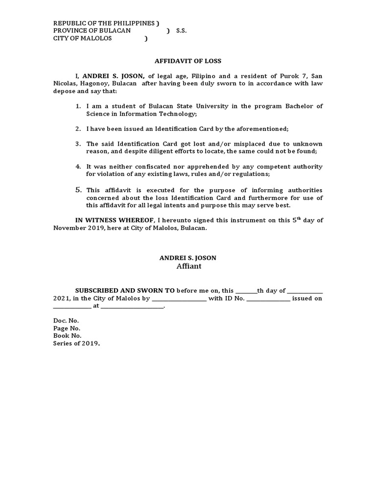 Affidavit - Loss School ID | PDF