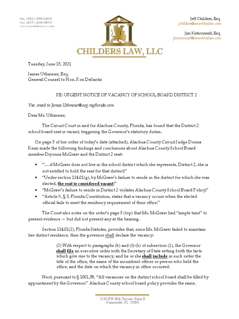 Letter To Gov. Ron DeSantis | PDF | Equity (Law) | Injunction