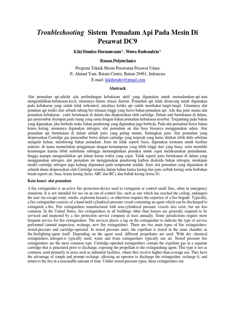 Troubleshooting Sistem Pemadam Api Pada Mesin Di: Pesawat DC9 | PDF ...