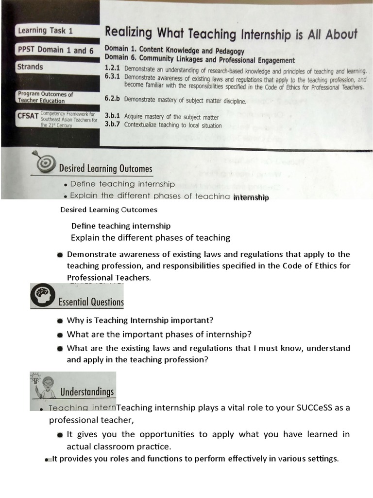 Desired Learning Outcomes Internship | PDF | Teachers | Schools