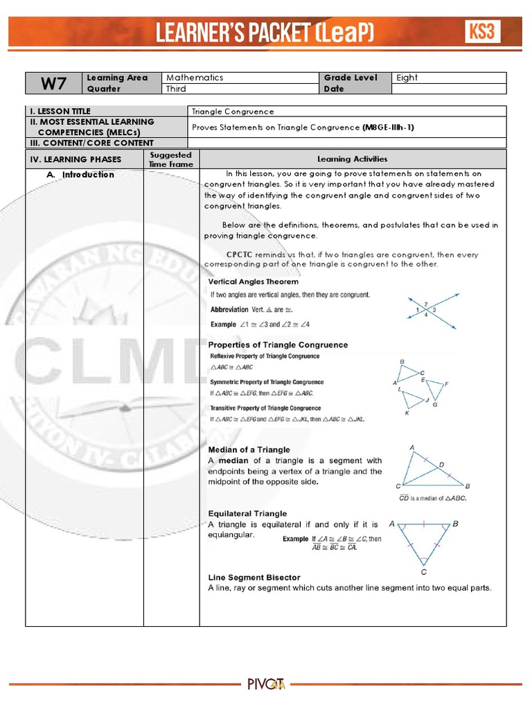 LeaP Math G8 Week 7 Q3a | PDF | Triangle Geometry | Classical Geometry