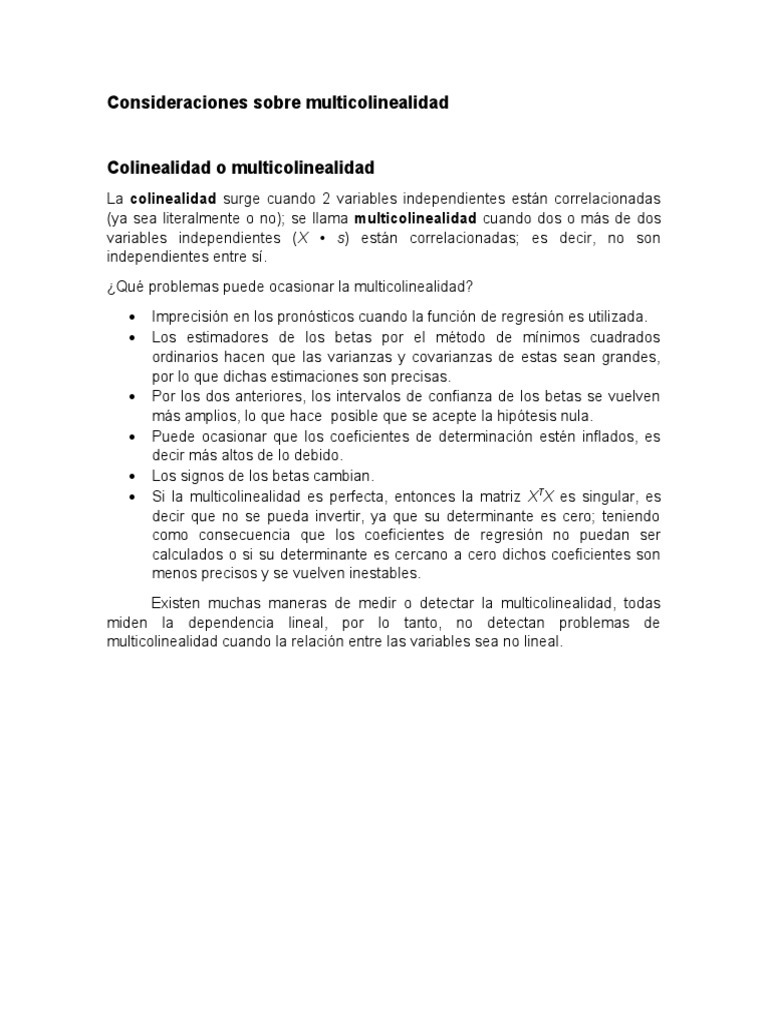 Consideraciones Sobre Multicolinealidad | PDF | Multicolinealidad | Correlación y dependencia