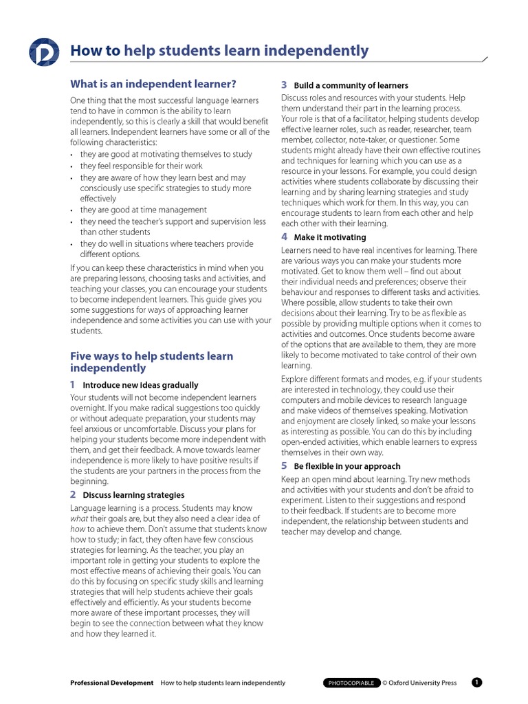 How To Help Students Learn Independently | Download Free PDF ...