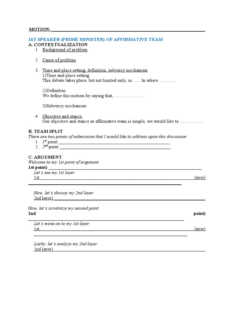 1St Speaker (Prime Minister) of Affirmative Team | PDF | Policy