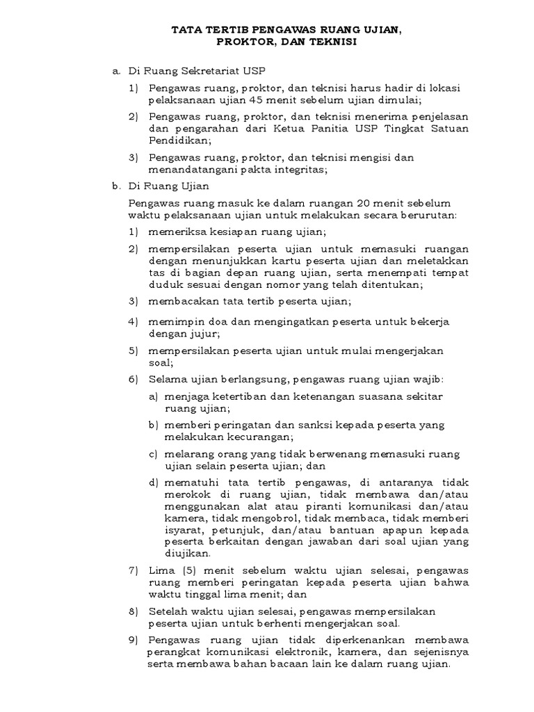 Tata Tertib Pengawas Ruang Usp 2021 | PDF