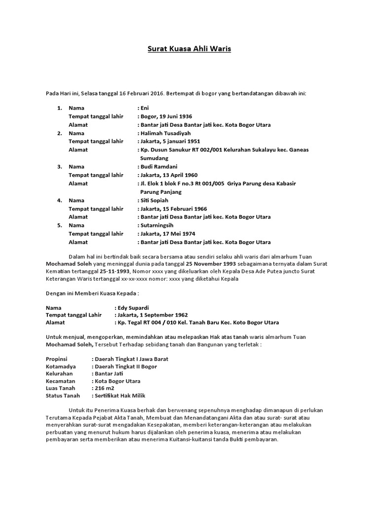 Surat Kuasa Ahli Waris | PDF