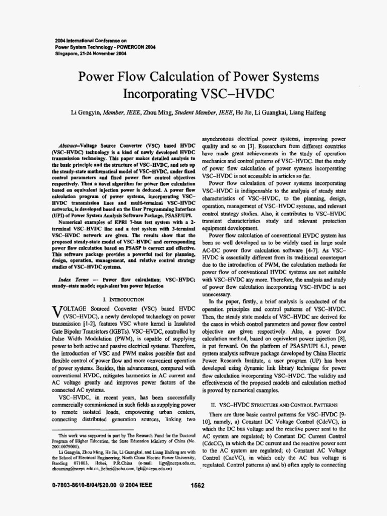 Power Flow Calculation of Power Systems Incorporating VSC-HVDC | PDF ...