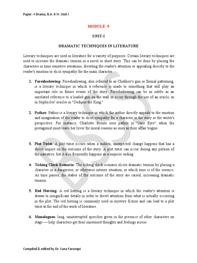 1 Dramatic Techniques in Literature + | PDF | Tragedy | Poetry