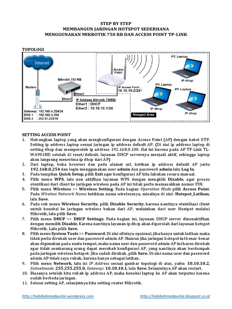 Membangun Jaringan Hotspot Sederhana Dengan Mikrotik 750 RB Dan Access Point TP-Link | PDF ...