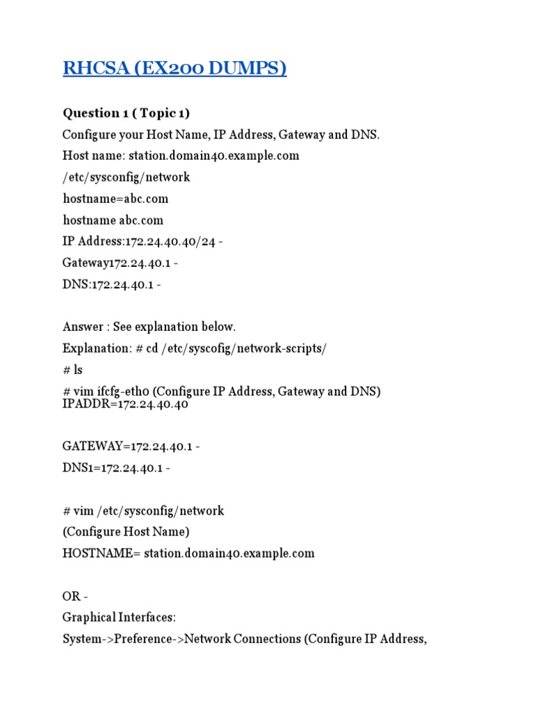 Rhcsa (Ex200 Dumps) : Question 1 (Topic 1) | PDF | Utility Software | Computer Engineering