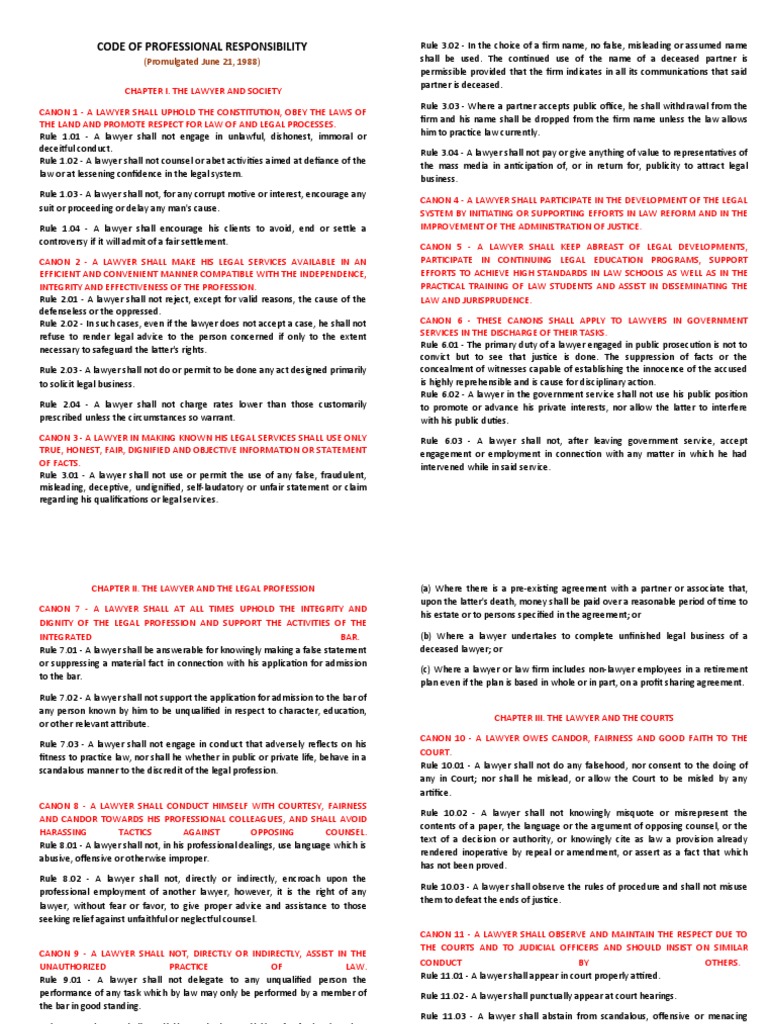 Code of Professional Responsibility | PDF | Practice Of Law | Lawyer