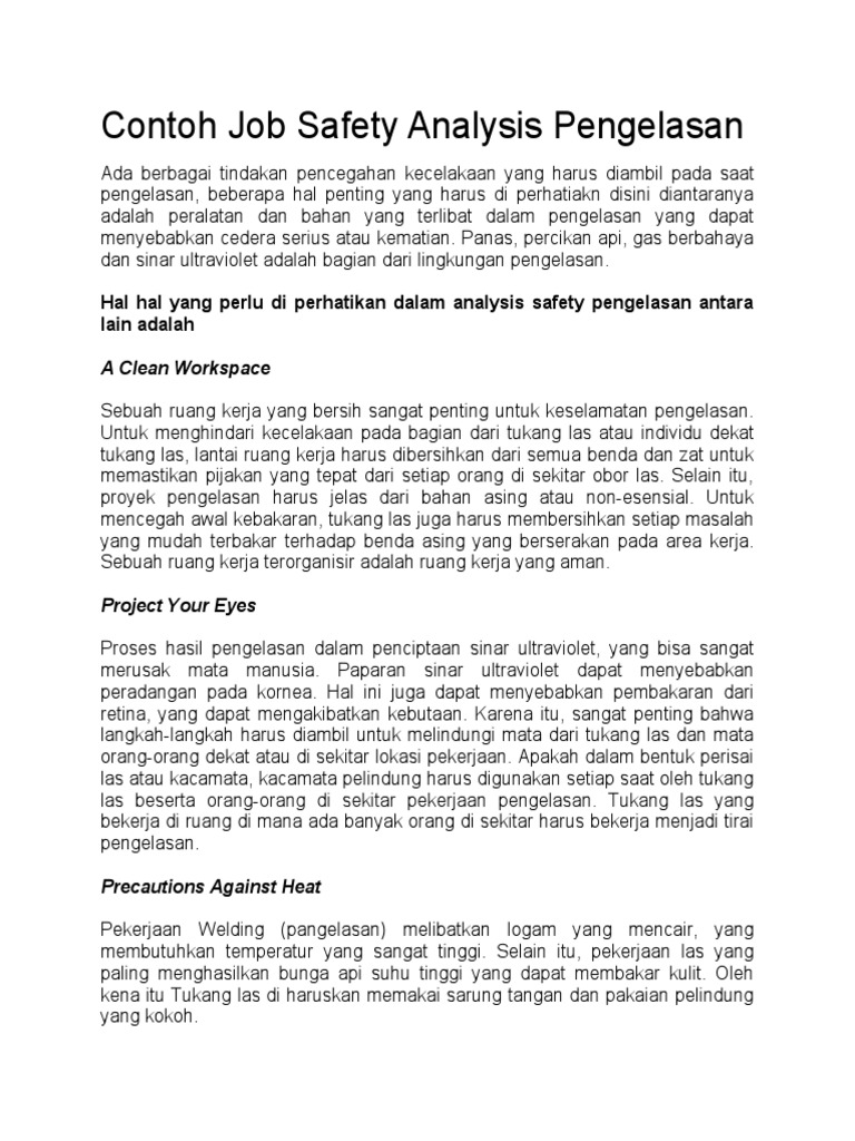 Contoh Job Safety Analysis Pengelasan | PDF