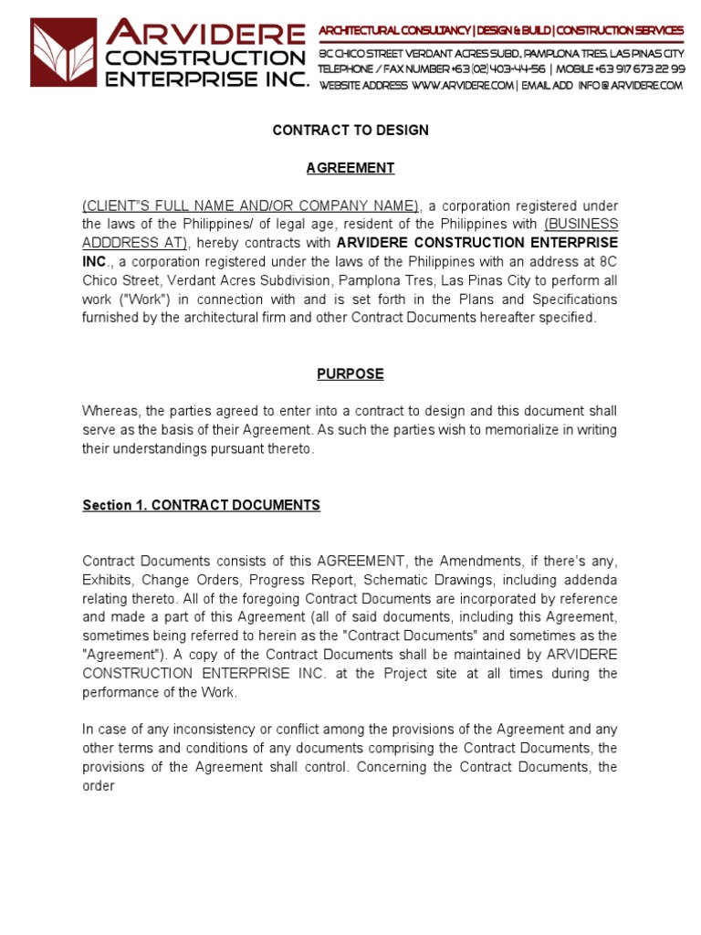 CONTRACT TO DESIGN - Construction | PDF | Specification (Technical Standard) | Architect