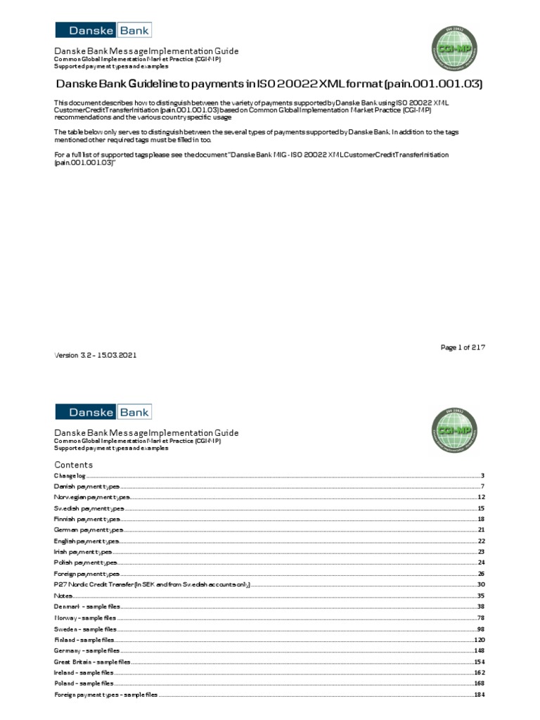 Pain.001.001.03 Examples | PDF | Nordic Countries | Cheque