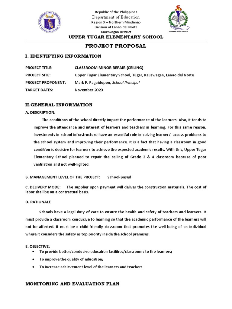 Ceiling Repair Proposal 2020 Maam Nyle | PDF | Classroom | Learning