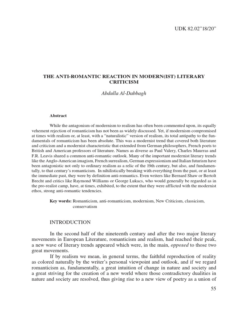 The Anti-Romantic Reaction in Modern (Ist) Literary Criticism | PDF ...