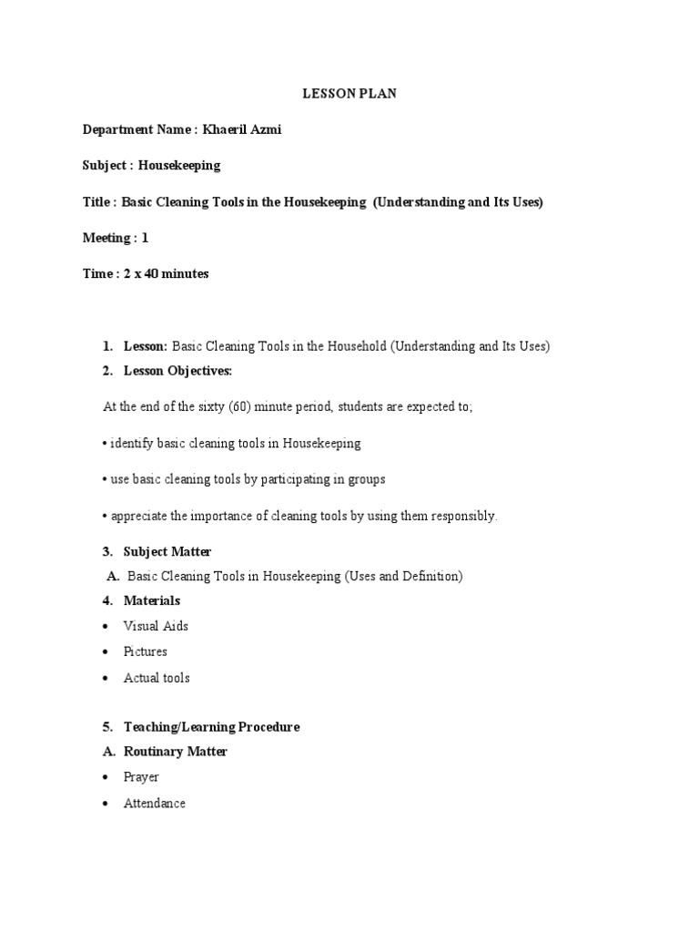 Understanding Basic Cleaning Tools: A Lesson Plan on Identifying ...