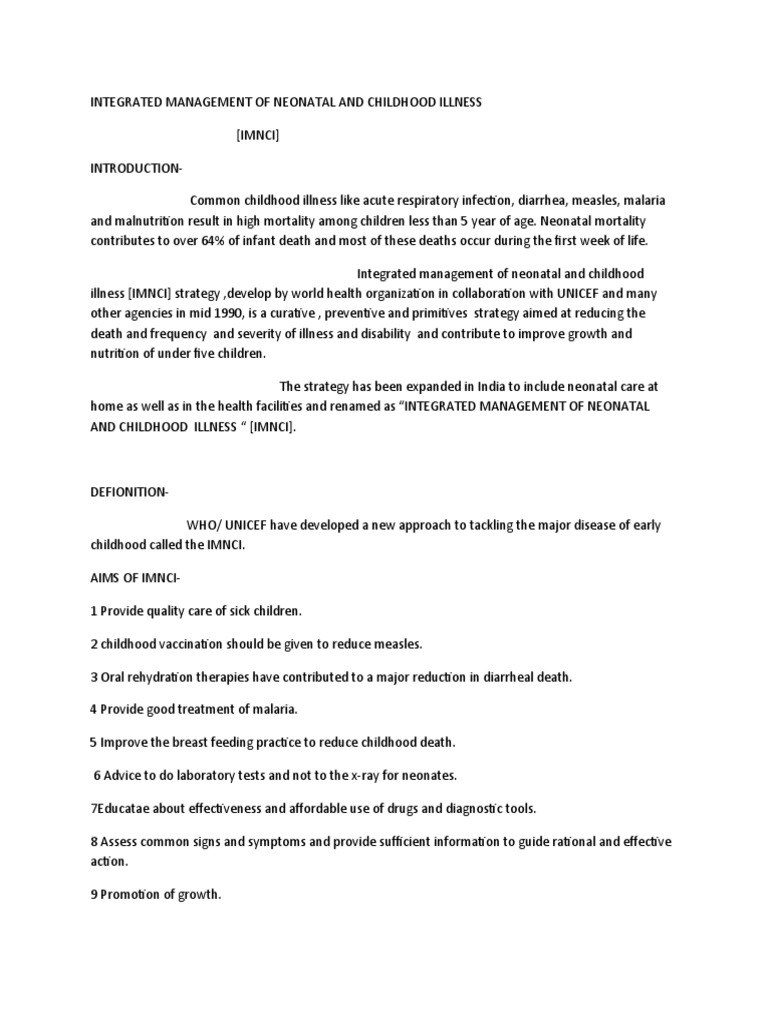 A Comprehensive Overview of the Integrated Management of Neonatal and ...