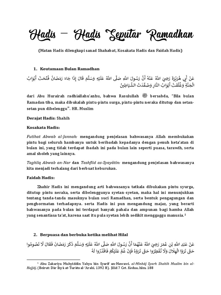 Hadis Puasa dan Keutamaan Ramadhan | PDF