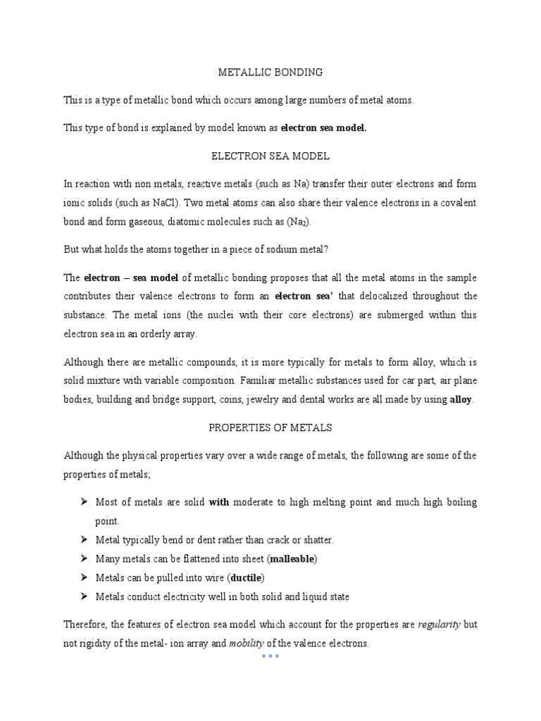 Metallic Bonding | PDF | Chemical Bond | Metals