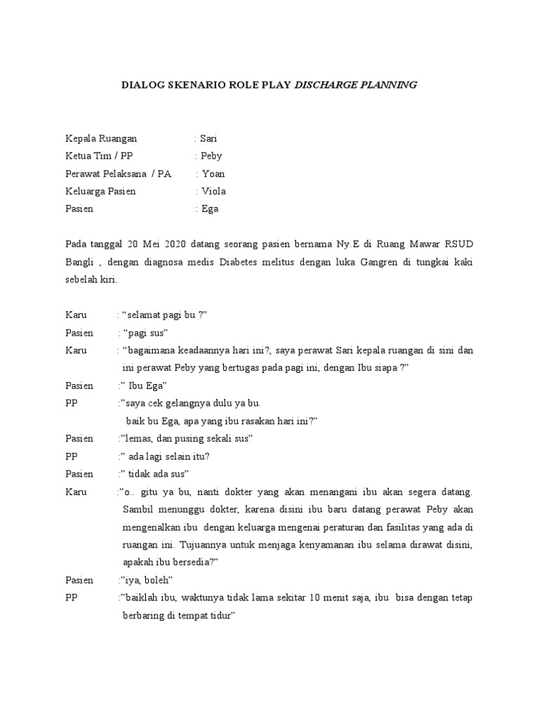Skenario Role Play Discharge Planning | PDF