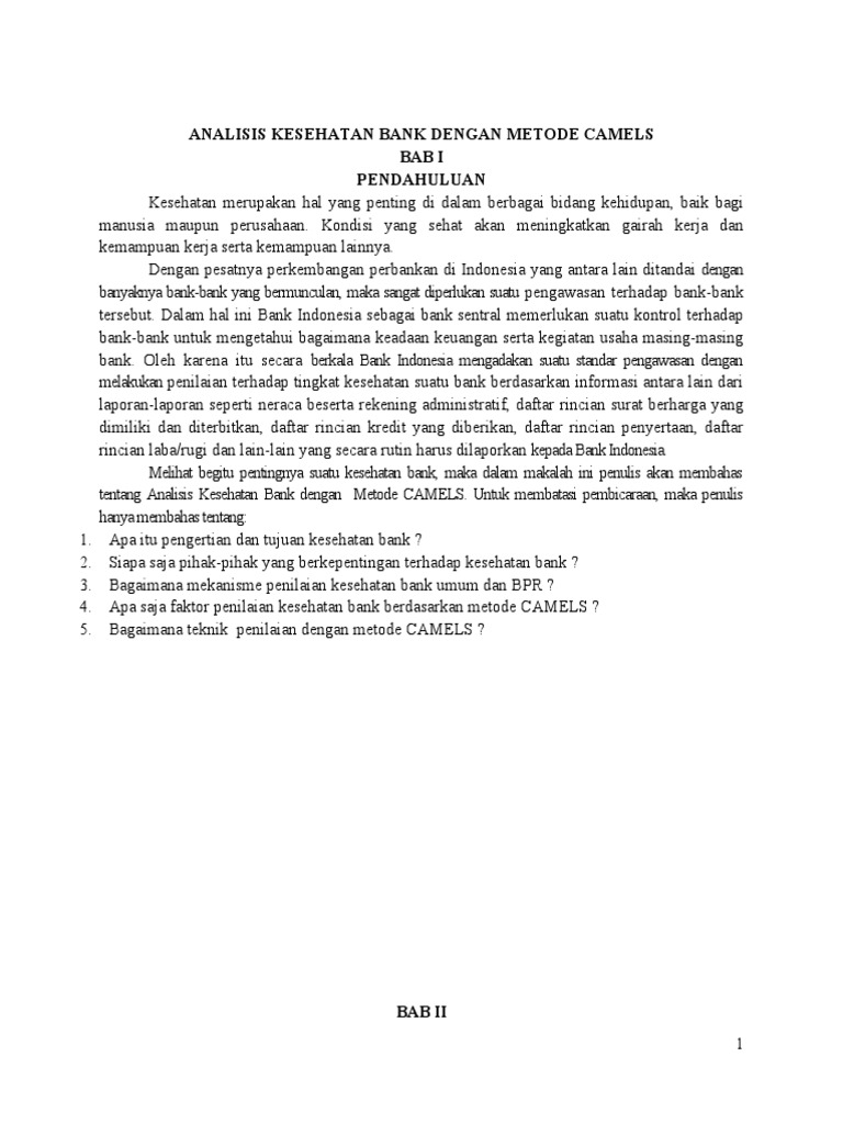 Analisis Kesehatan Bank Dengan Metode CA | PDF