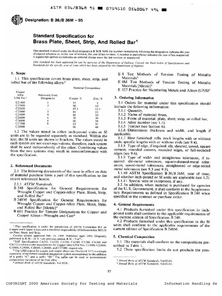 Astm b36 | PDF
