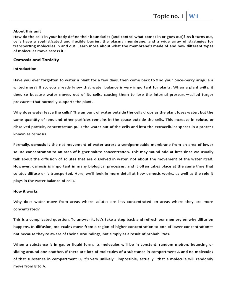 Topic 1-Osmosity and Tonicity - Edited | PDF | Osmosis | Cell Biology